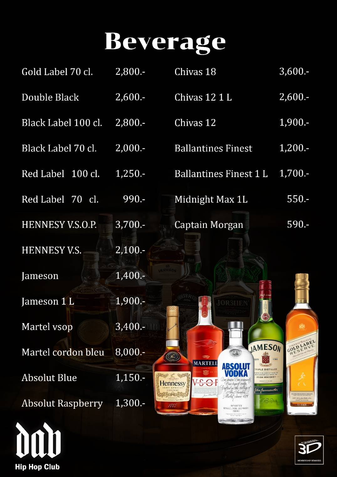 Menu - DAB Hip-Hop Club Chiangrai ฮิปฮอปคลับ เชียงราย